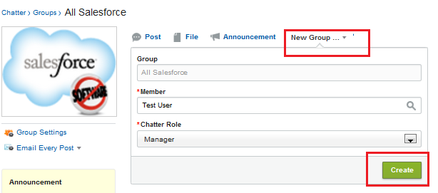 Publisher Actions for Creating Chatter Groups and Adding Group Members
